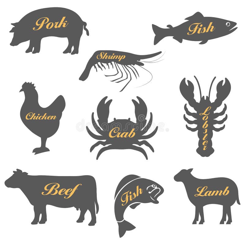 Meat Menu. Set of Butcher Shop Labels Stock Vector - Illustration of ...