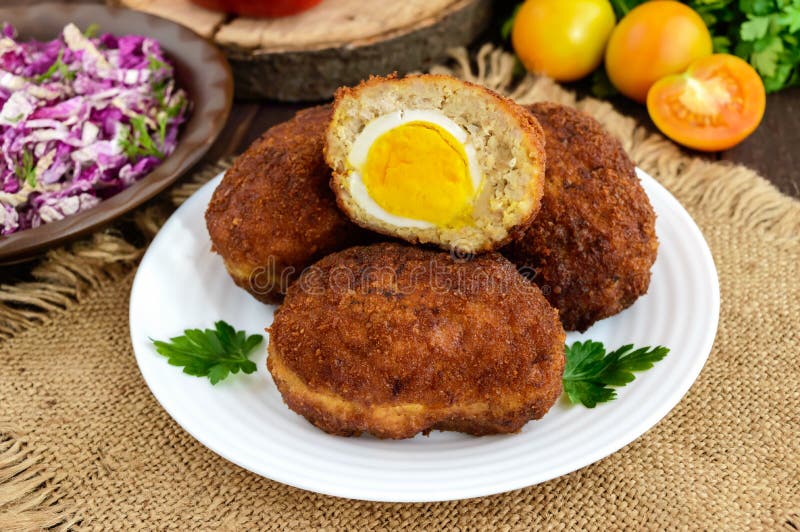 Meat Mini-rolls (cutlet) with Boiled Egg Stock Image - Image of deep ...
