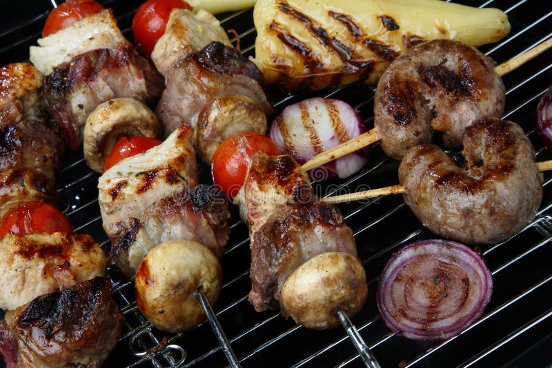 Meat Mix with Vegetable on Grill Stock Photo - Image of grill, sausage ...