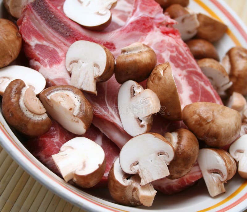 Meat and mushrooms stock photo. Image of fresh, meal, vitamins - 7589830