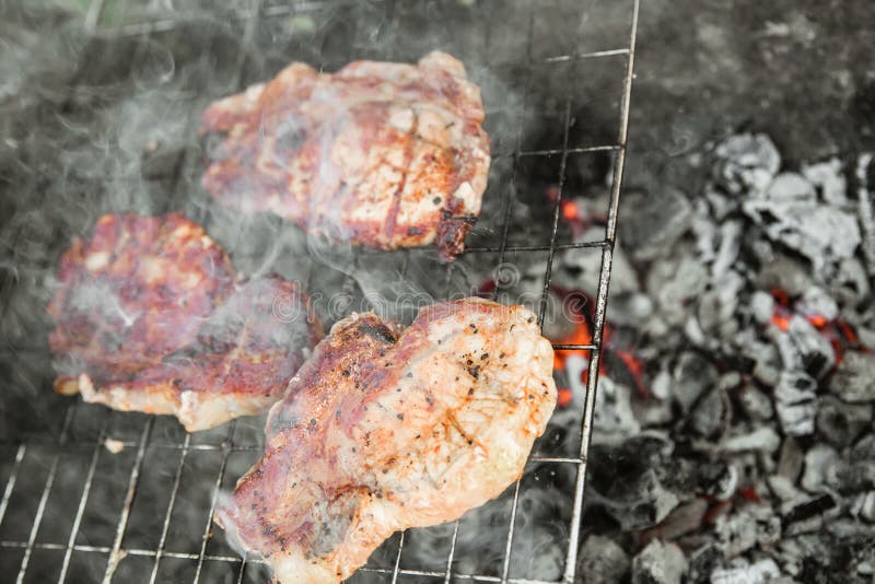 Meat Over Hot Coals at Shallow Depth of Field Stock Photo - Image of ...