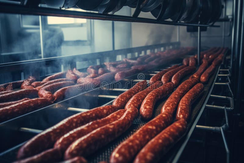 Meat-packing Plant Sausage Production, Conveyor Stock Illustration ...