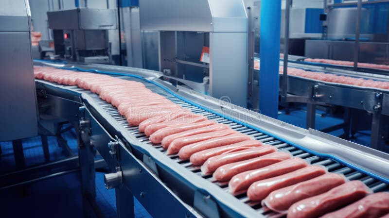 Meat-packing Plant Sausage Production, Conveyor Stock Photo - Image of ...