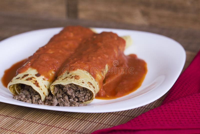 Meat pancake stock image. Image of pancake, meat, green - 95267039