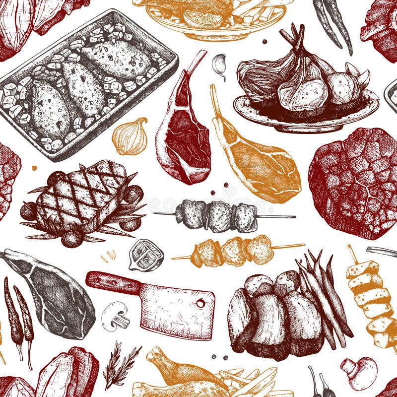 Vector Collection of Hand Drawn Food Illustration.Top View Design ...