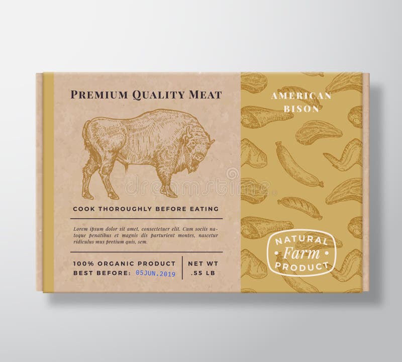 Meat Pattern Realistic Cardboard Box Container. Abstract Vector ...