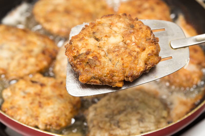 Meat Patties are Fried in a Frying Pan Stock Image - Image of patties ...
