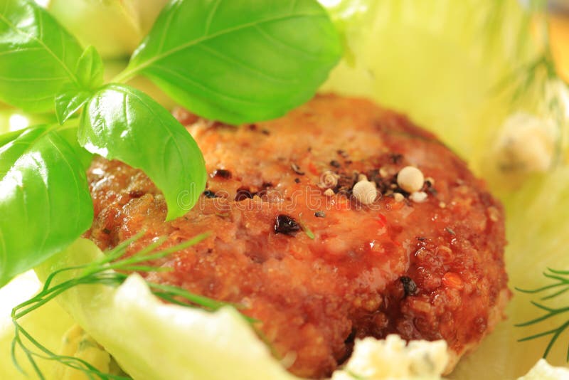 Meat Patty on Lettuce Leaves Stock Photo - Image of dill, meat: 30060226