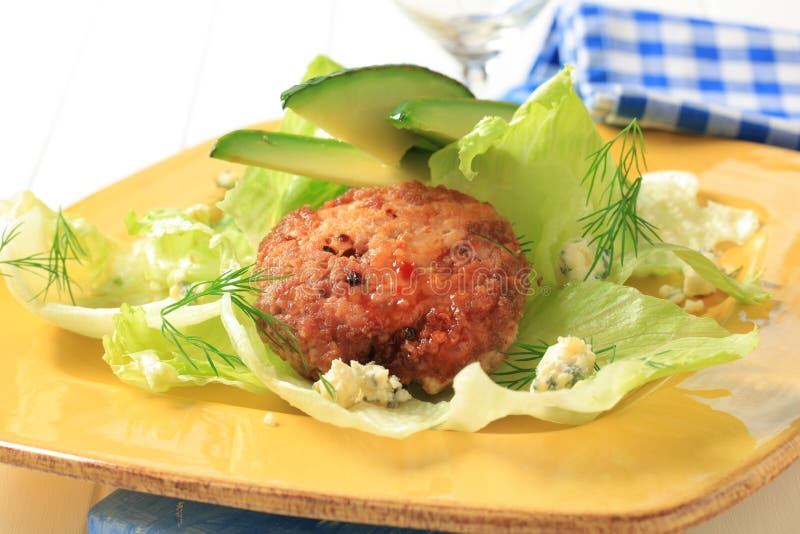 Meat Patty on Lettuce Leaves Stock Photo - Image of spice, meatball ...