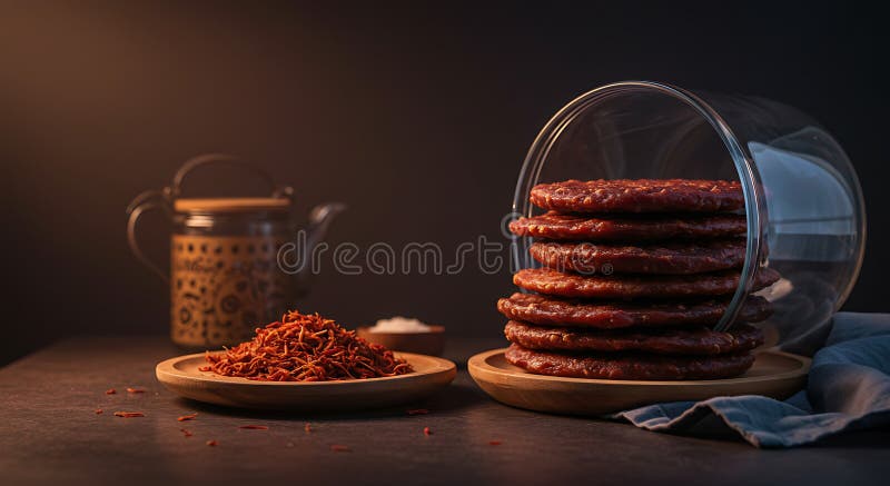 Meat Patty Stack with Spice and Teapot Stock Illustration ...