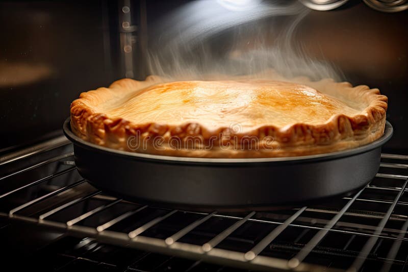 Meat Pie Baking in the Oven, with Steam Rising from Its Crust Stock ...