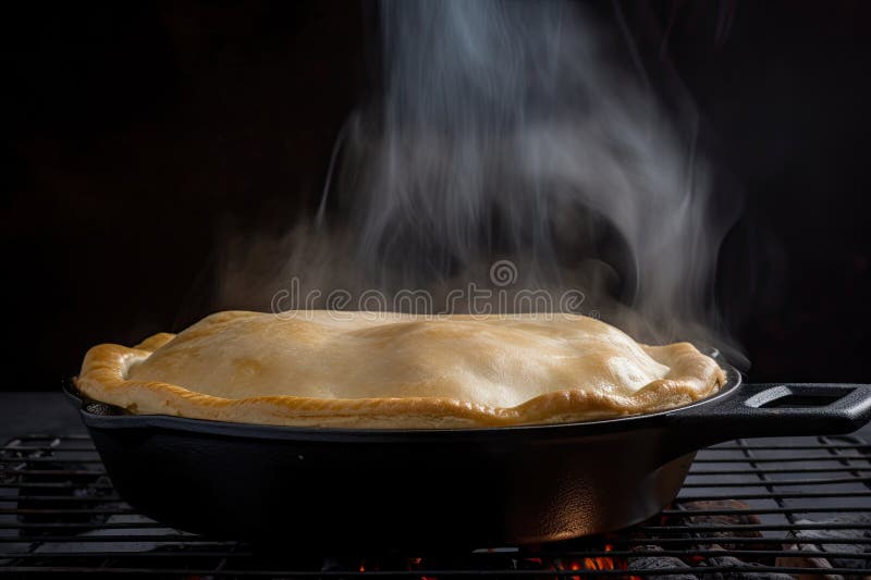 A Meat Pie in a Cast Iron Skillet with Steam Rising from the Crust ...