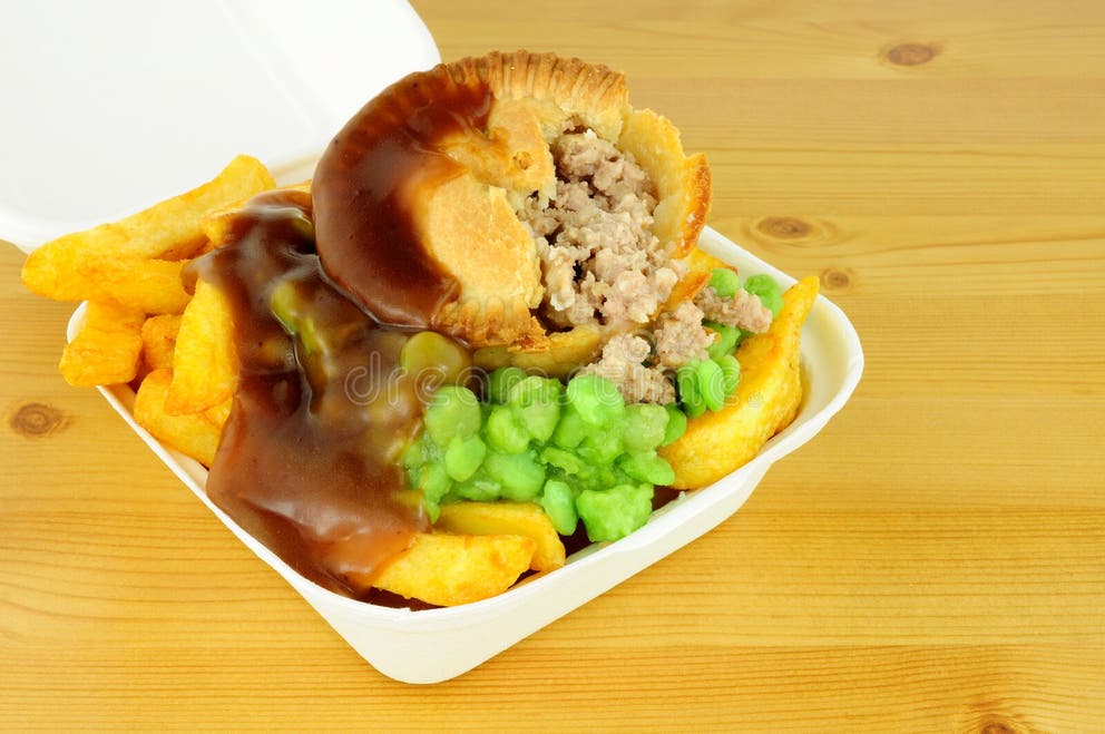 Meat Pie and Chips in Take Away Box Stock Photo - Image of shop, gravy ...