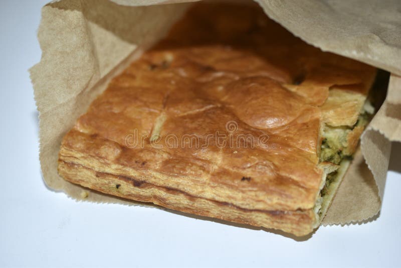 Meat Pie in a Paper Bag on a White Background Stock Image - Image of ...