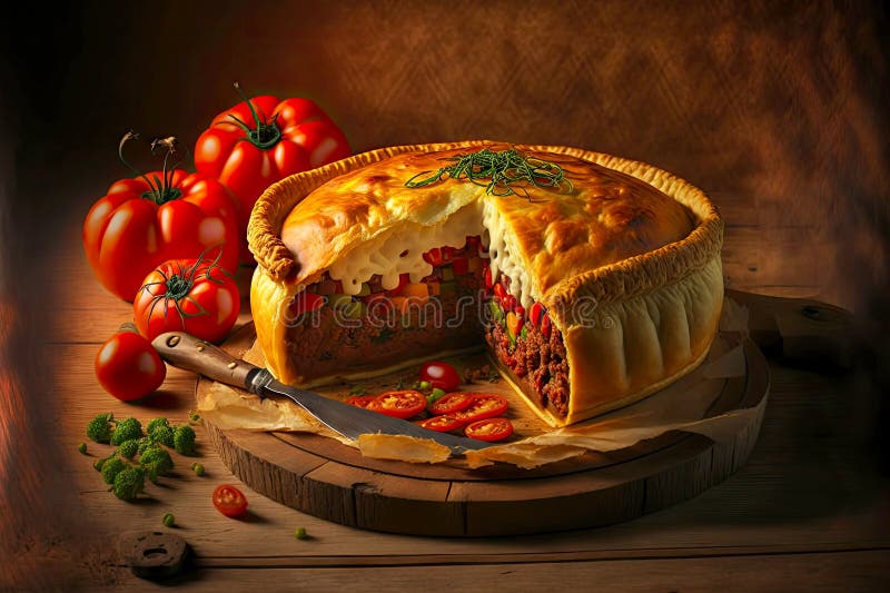 Meat Pie Stuffed with Choed Beef with Tomatoes and Cheese Stock Image ...