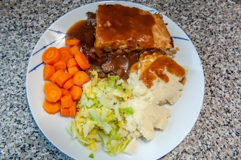 Steak Pie, Mash, Vegetables And Gravy Stock Image - Image of plate ...