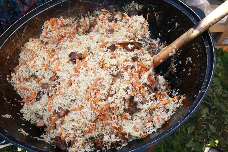 Meat Pilaf Cooked in Cauldron Stock Image - Image of healthy, cook ...