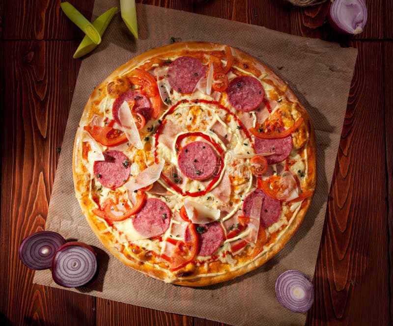 Meat Pizza stock photo. Image of fast, cooked, mozzarella - 44033552