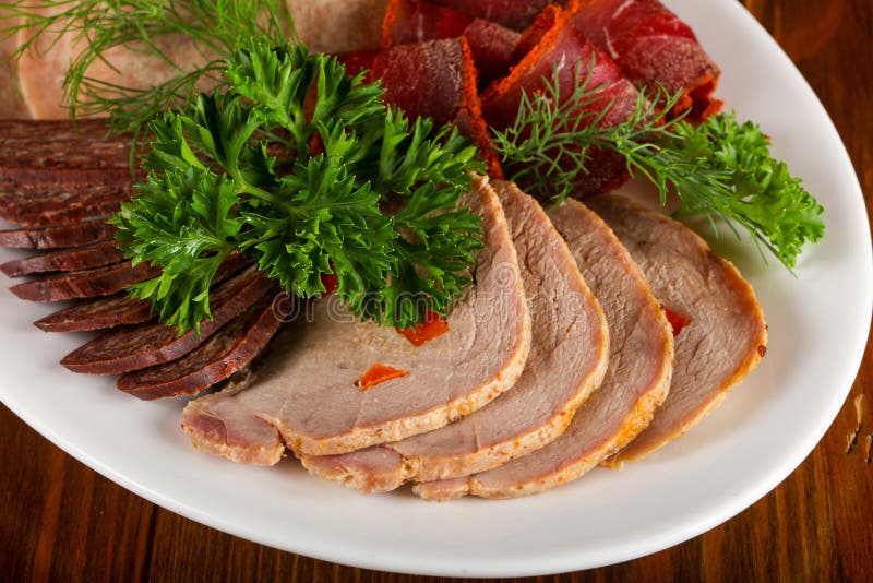 Meat plate stock photo. Image of roast, sauce, lunch - 111700306
