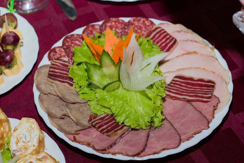 Meat Plate Serving on the Table in the Restaurant Stock Image - Image ...