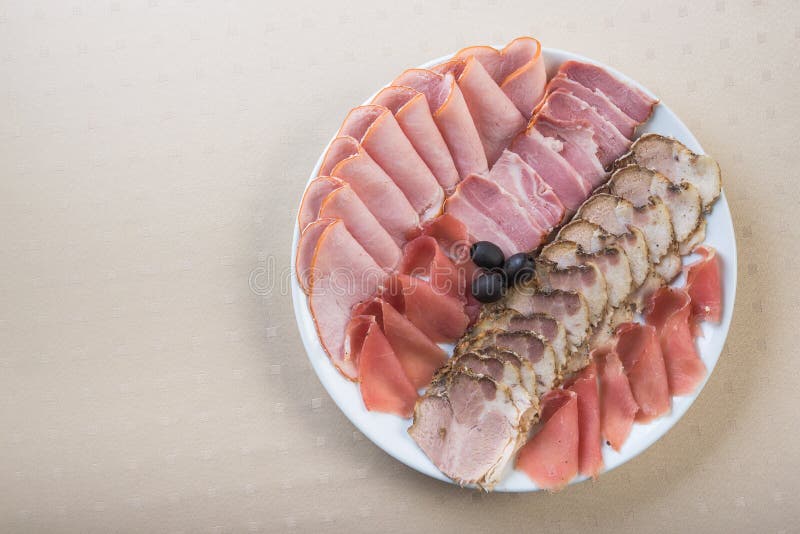 Meat Plate Set with Salami, Bacon Stock Image - Image of wooden, food ...