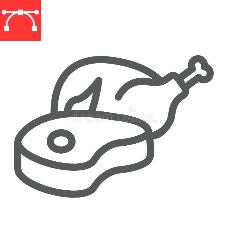 No Meat Line and Glyph Icon, Prohibited and Forbidden, Vegetarian Sign ...