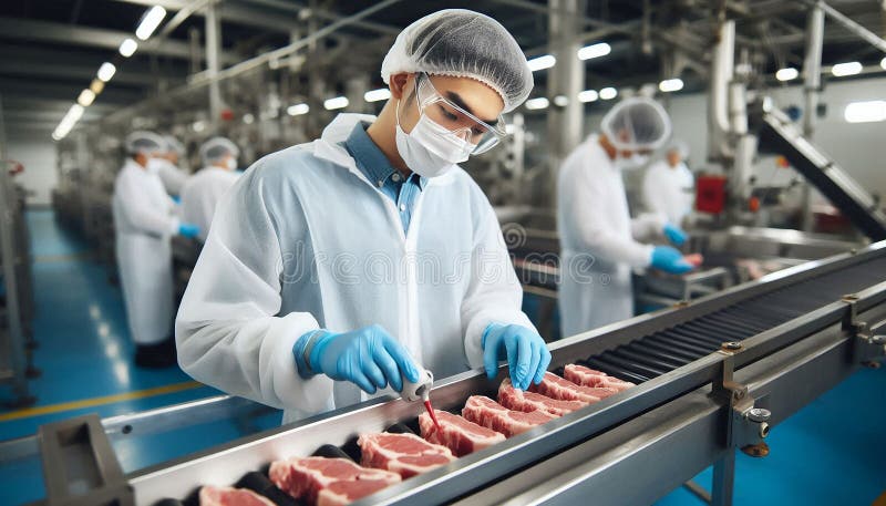 Meat Processing Operations in Food Industry Facility Stock Illustration ...