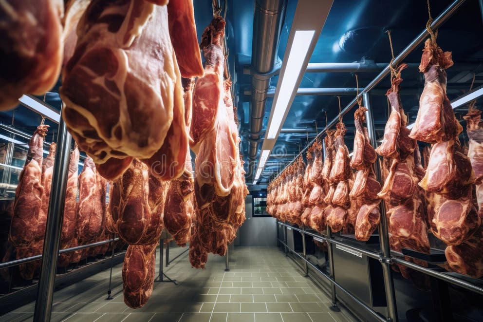 Meat Processing Plant. Raised Meat for Further Processing in the ...