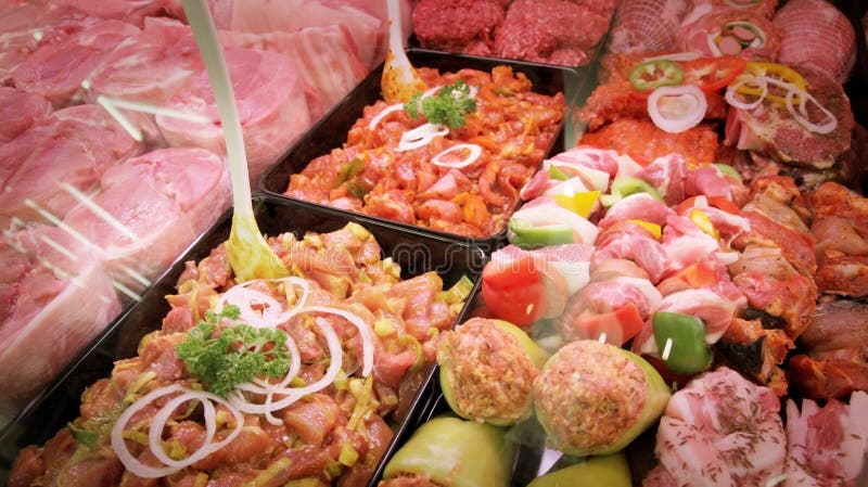 Selection of Meat at a Butcher Shop Stock Image - Image of foodstuff ...
