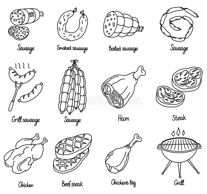 Meat Products Icon Set. Editable Outline Stroke Thickness. Vector Line ...