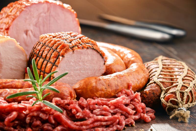 Meat Products Including Ham and Sausages Stock Photo - Image of ...