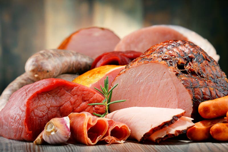 Meat Products Including Ham and Sausages Stock Photo - Image of ...