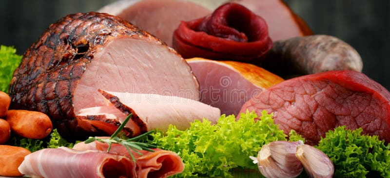 Meat Products Including Ham and Sausages Stock Photo - Image of ...