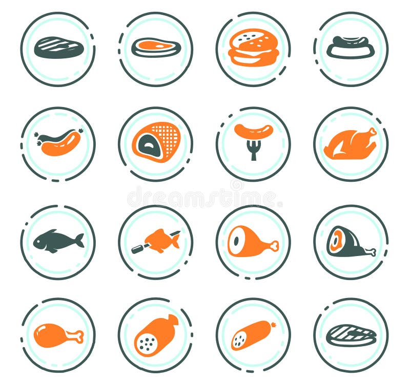 Meat and protein icons set stock vector. Illustration of brat - 155377096