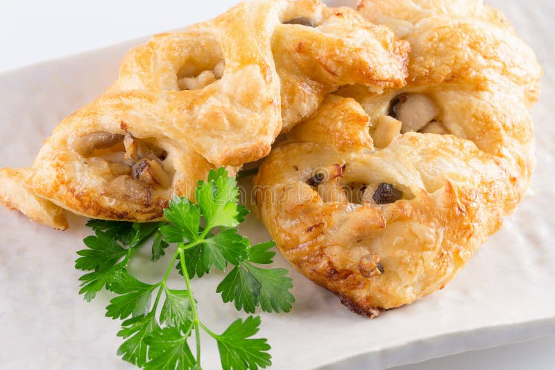 Meat puffs on white plate stock photo. Image of meal - 77223100