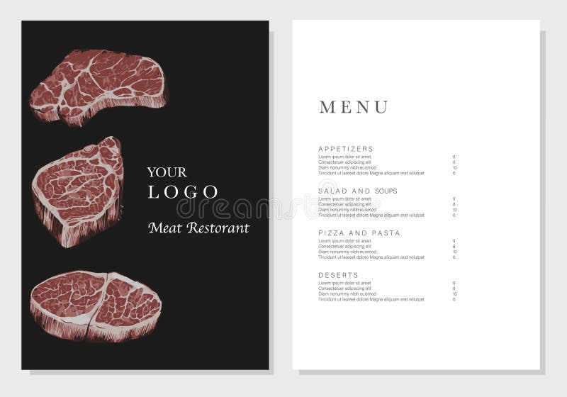 Meat Restaurant Menu. Flyer Template with Hand-drawn Stock Vector ...