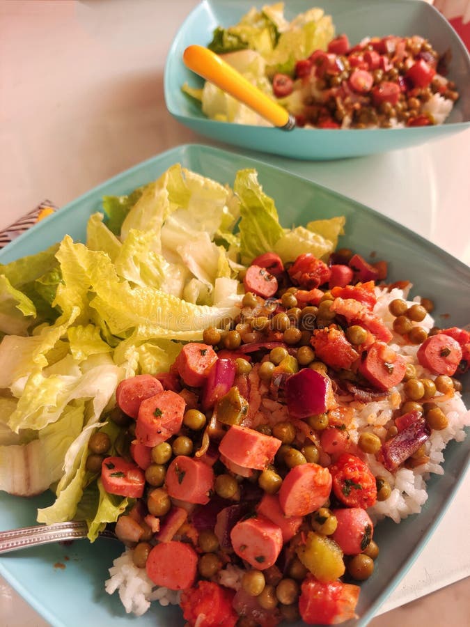 Meat with rice stock image. Image of tomato, lunch, homemade - 312751959