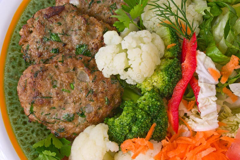 Meat Rissoles with Vegetables Stock Photo - Image of cutlet, garnish ...