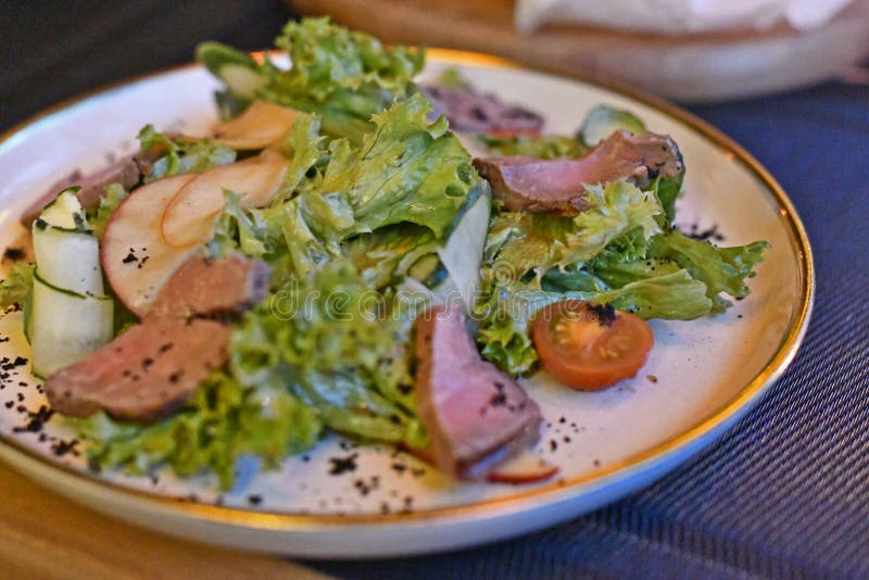 Meat Salad, a Cold Dish Consisting Stock Image - Image of breakfast ...