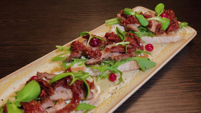 Meat Sandwiches on a Plate, Beautiful Presentation Stock Video - Video ...