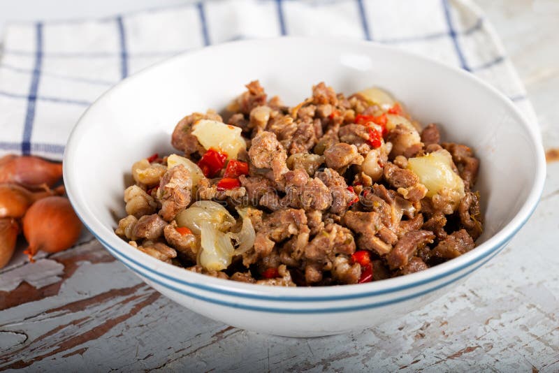 Meat Saute Turkish Et Sote with Wooden Table. Lamb Saute on Wooden ...