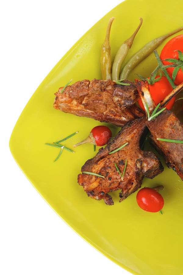 Meat savory: roast ribs stock photo. Image of green, cherry - 36710286