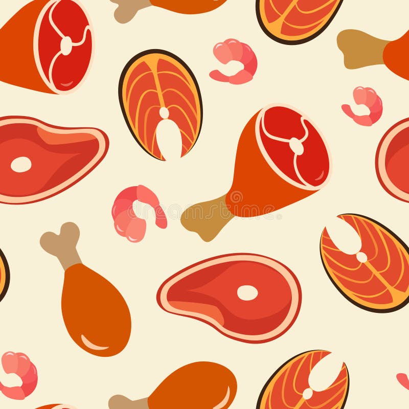 Raw Meat Seamless Pattern. Vector Drawing. Hand Drawn Beef Steak Stock Vector - Illustration of ...