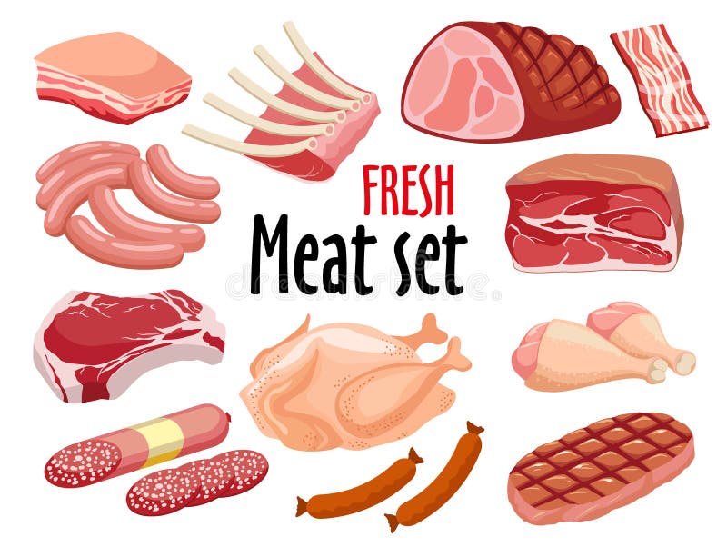 Meat Set Vector. Fresh Meat Icons Set. Stock Vector - Illustration of ...