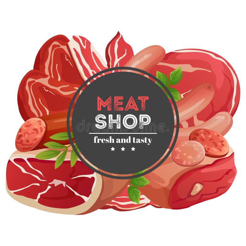 Meat Shop Emblem with Meat Products Vector Illustration Stock Vector ...