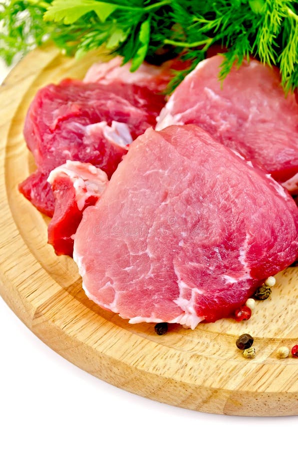 Meat Slices on a Round Plate with Greens Stock Photo - Image of pepper ...