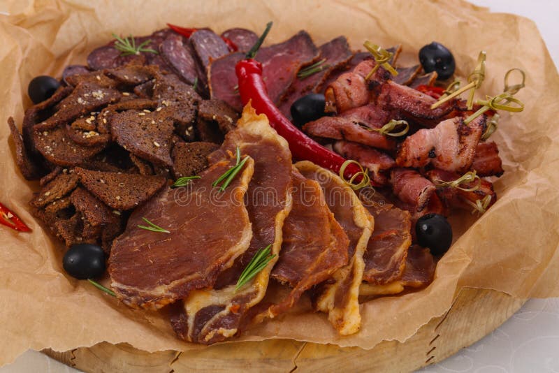 Meat snack plate for beer stock image. Image of cooking - 167418671