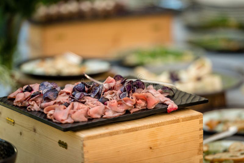 Meat Snacks on the Buffet Table Stock Photo - Image of delicious, hotel ...