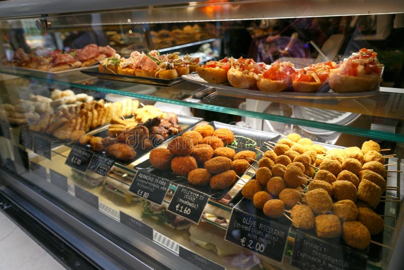 Meat Snacks, Sandwiches on Display in an Italian Store or Bar Stock ...
