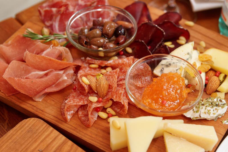 Meat Snacks on Table, Close-up Stock Image - Image of salami, party ...